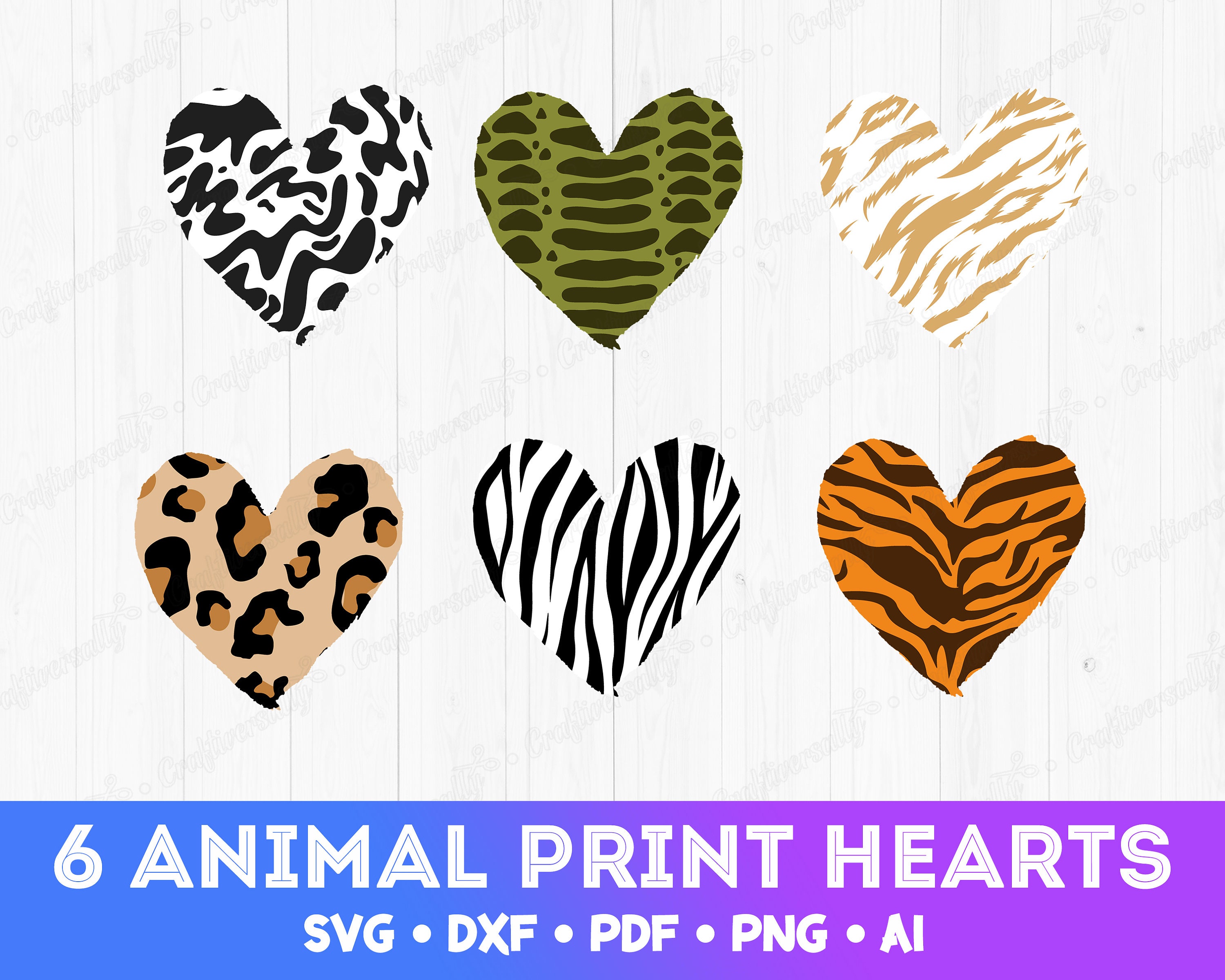 Colorful Animal Print Hearts