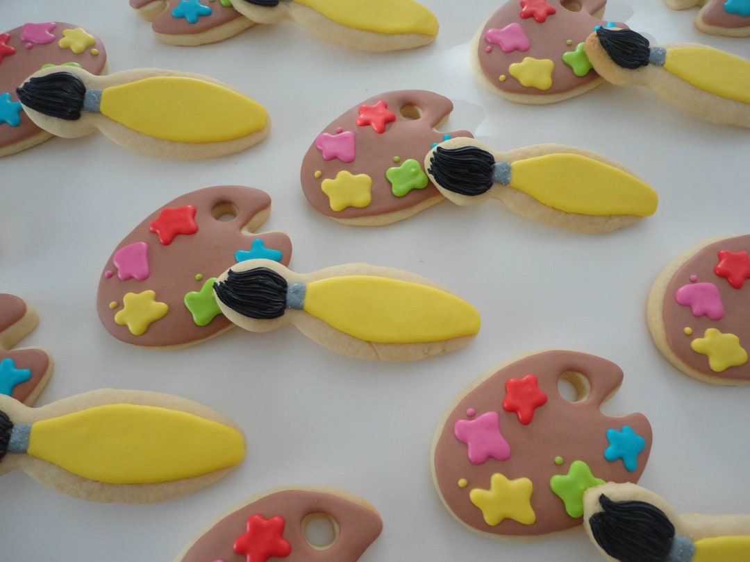 Paint Brush Cookies Paint Palette Cookie Favors Painting Theme Party ...