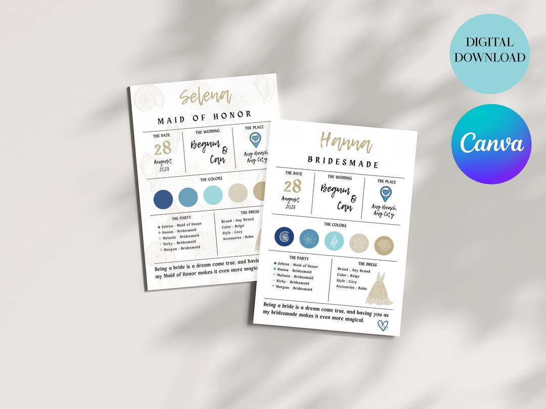 Bridesmaid Info Card Editable Bride Info Card Template Canva ...