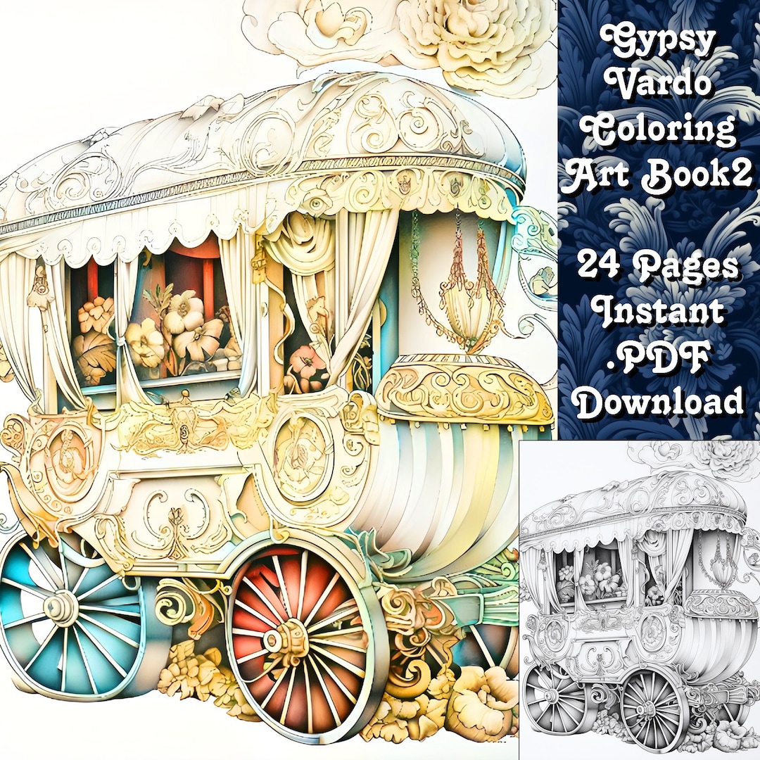 Gypsy Vardo Wagon Caravan Vol. 2 Antique Vintage Style 24 Coloring Art ...