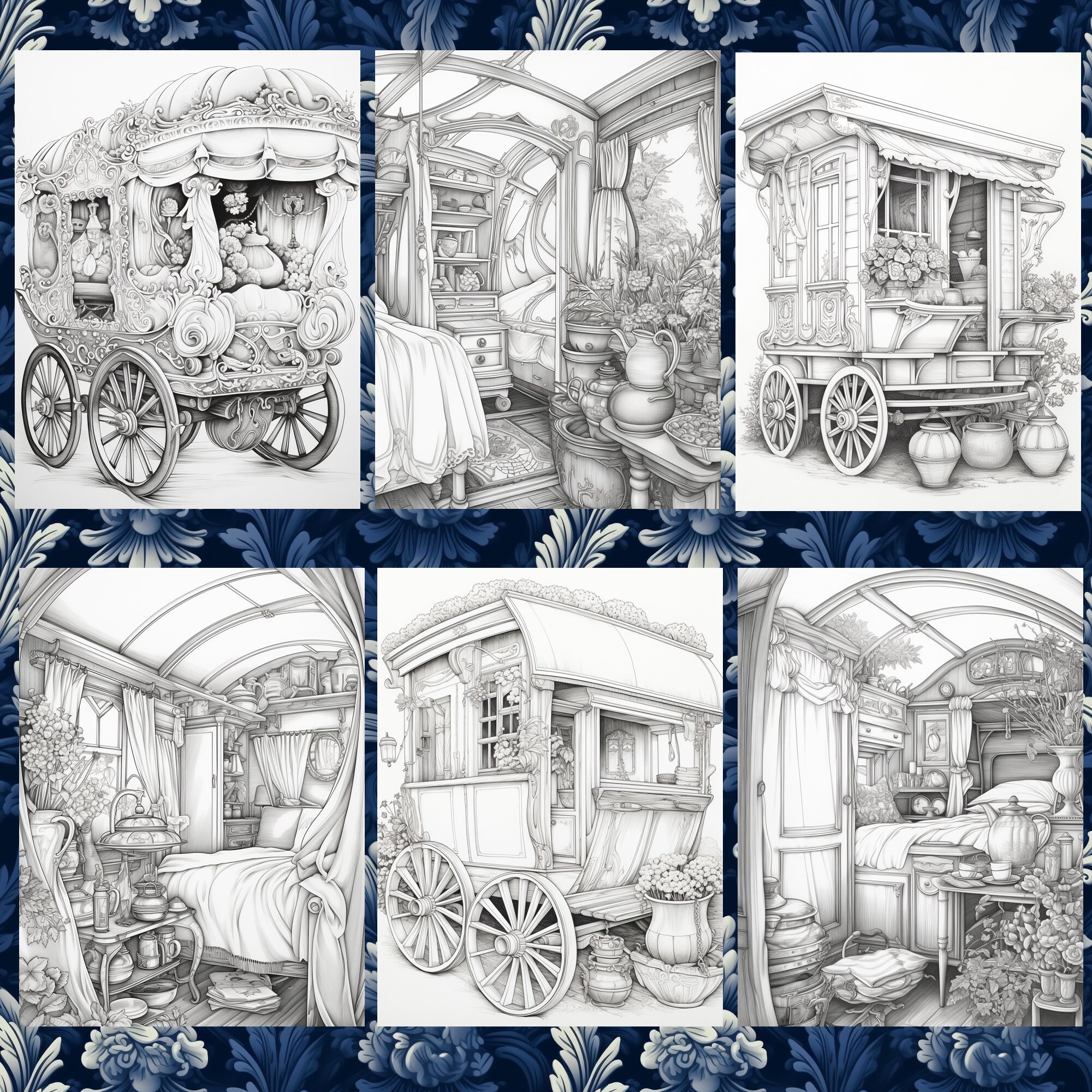 Gypsy Vardo Wagon Caravan Vol. 2 Antique Vintage Style 24 Coloring Art ...