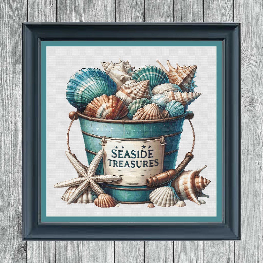 Nautical Threads 02 Cross Stitch Pattern Downloadable PDF Pattern - Sea Shells Beach Bucket ...