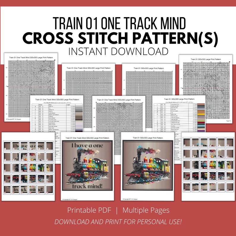Steam Train 01 "one Track Mind" Cross Stitch Patterns Downloadable PDF Pattern - Watercolor ...