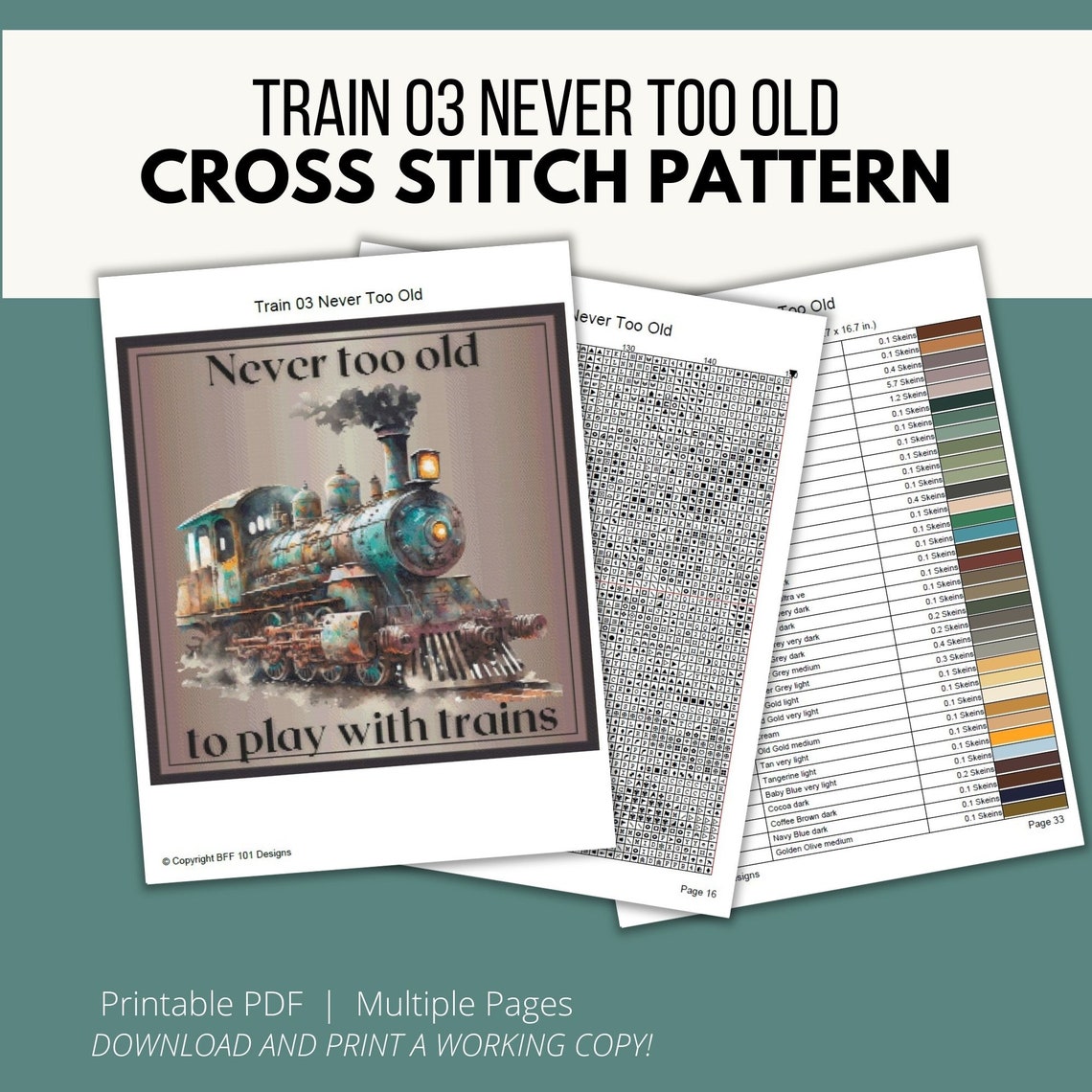 Steam Train 03 "never Too Old to Play" Cross Stitch Patterns ...