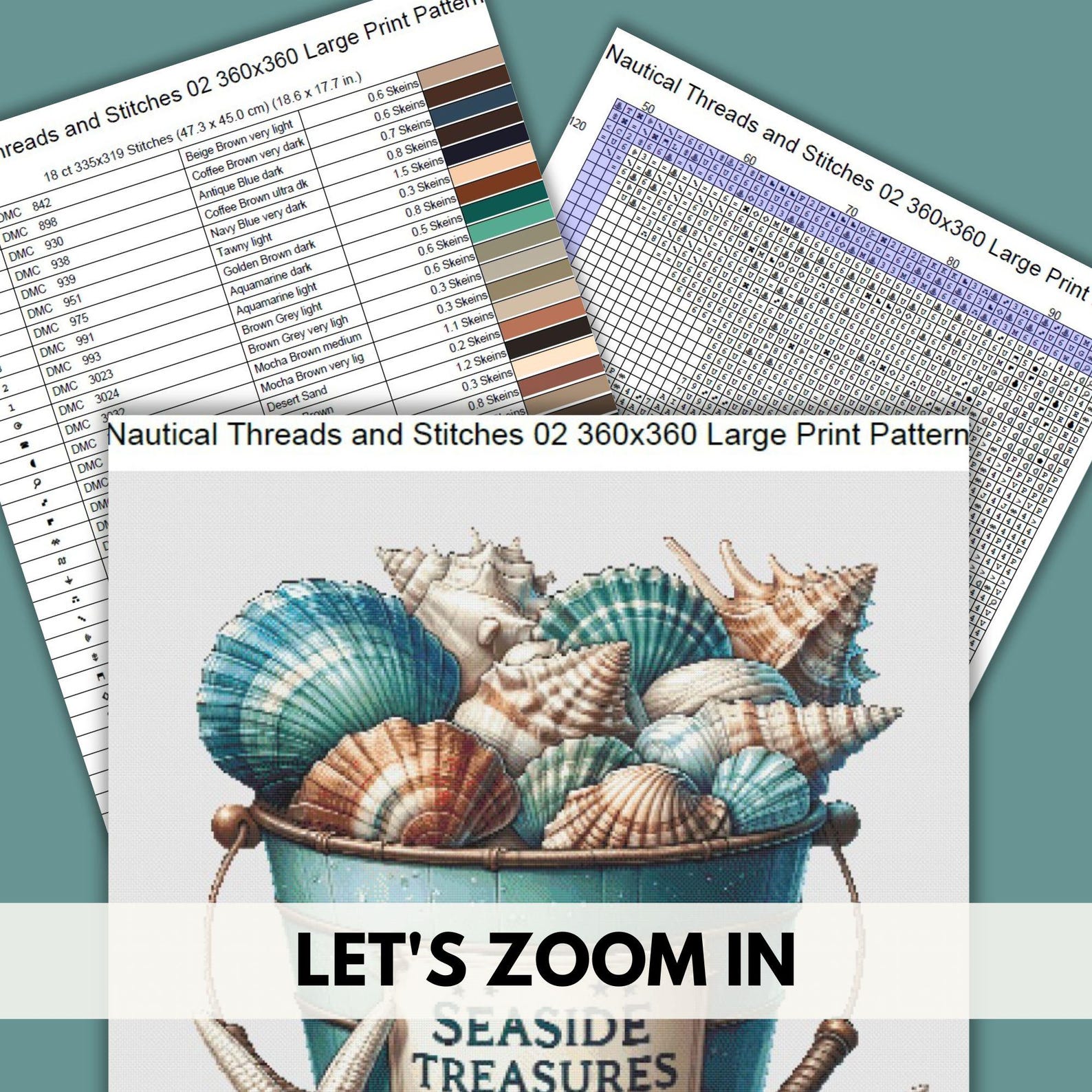 Nautical Threads 02 Cross Stitch Pattern Downloadable PDF Pattern - Sea Shells Beach Bucket ...