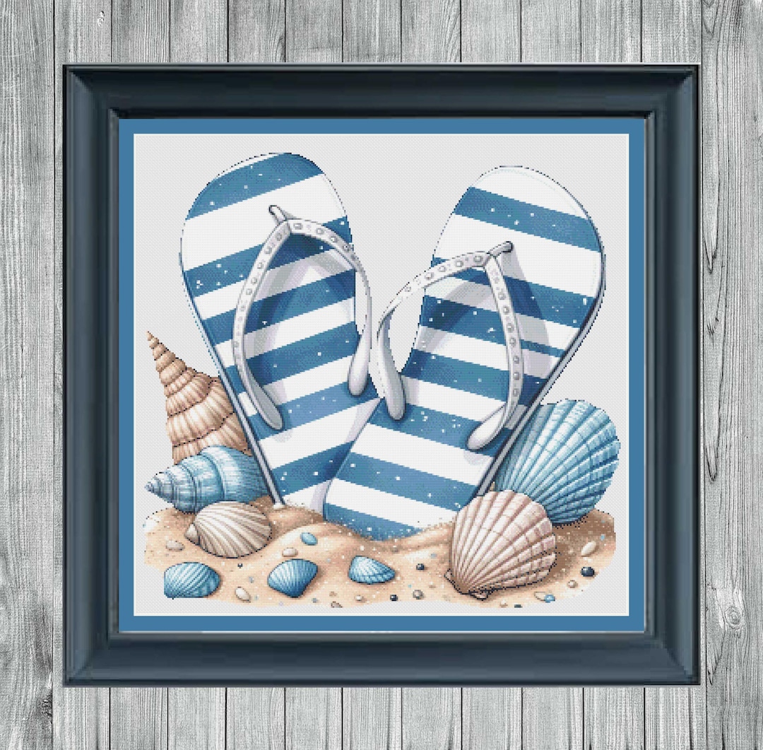Nautical Threads 03 Cross Stitch Pattern Downloadable PDF Pattern - Sandals Beach Seashells ...