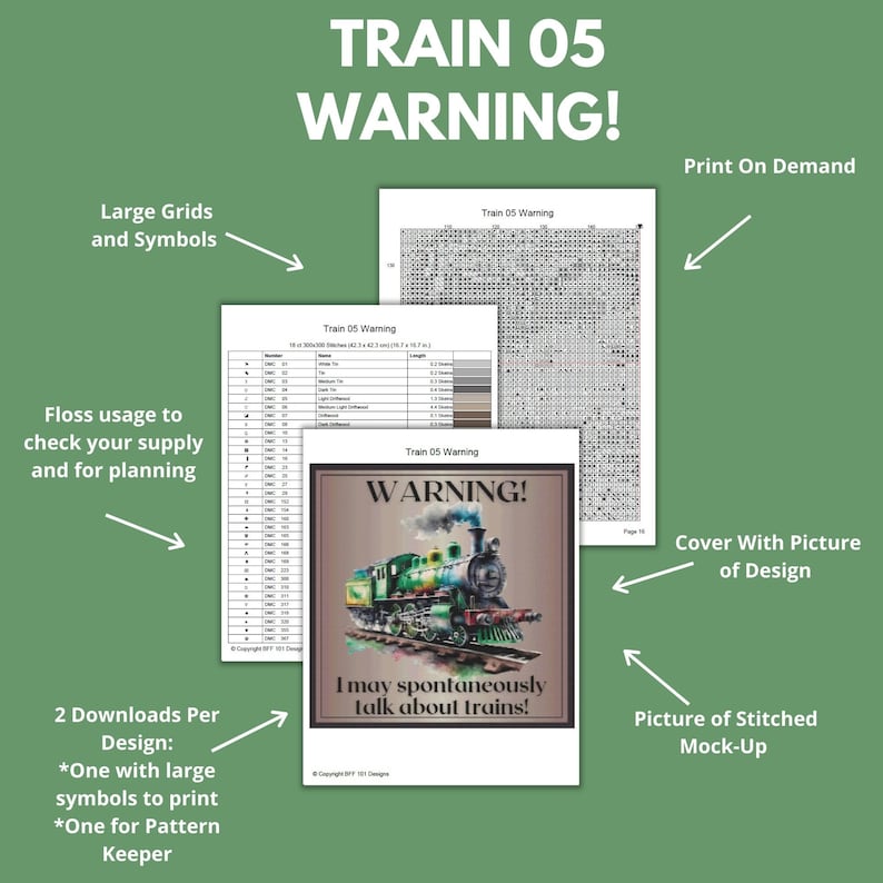 Steam Train 05 "warning!" Cross Stitch Patterns Downloadable PDF Pattern - Watercolor - Large ...