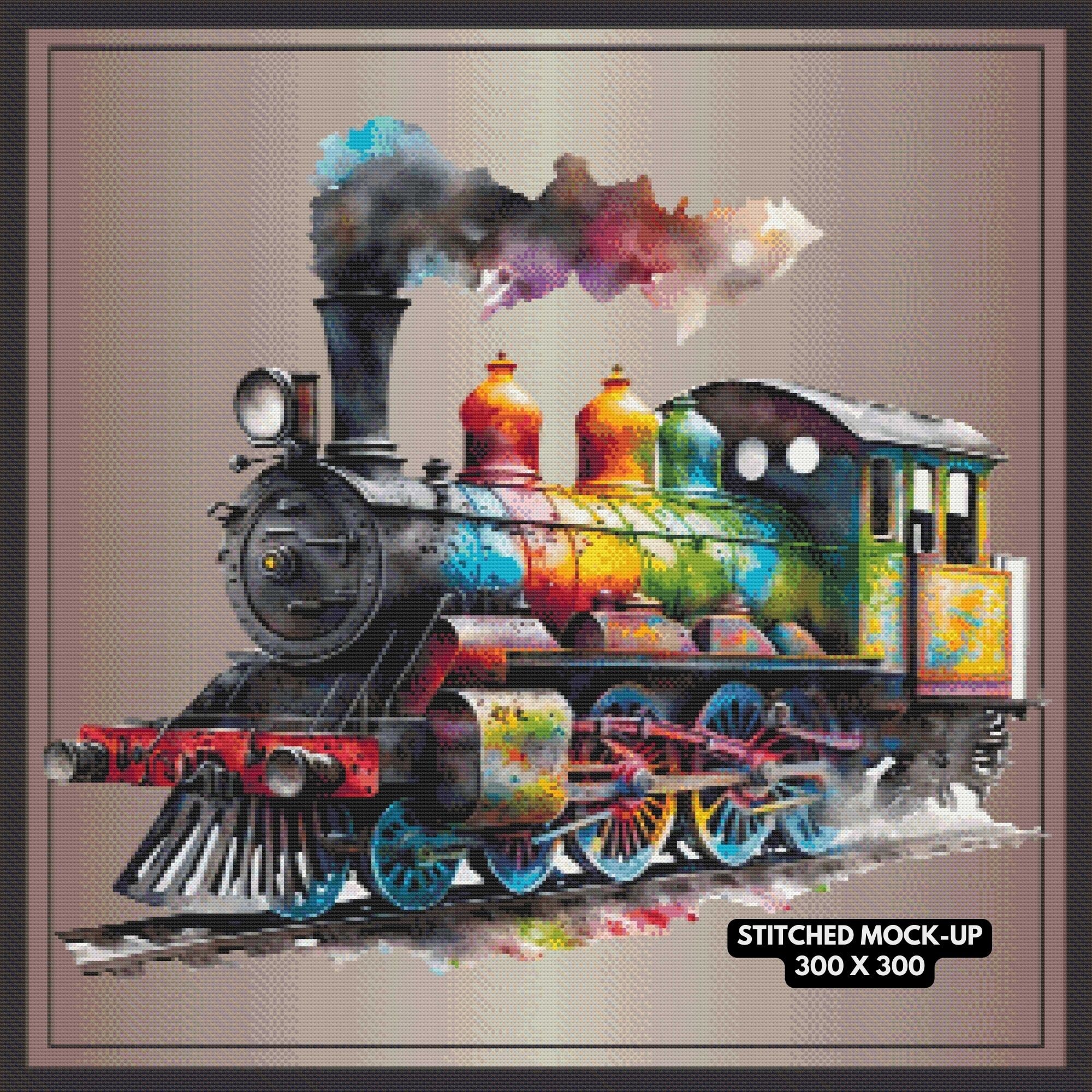 Steam Train 01 "one Track Mind" Cross Stitch Patterns Downloadable PDF Pattern - Watercolor ...