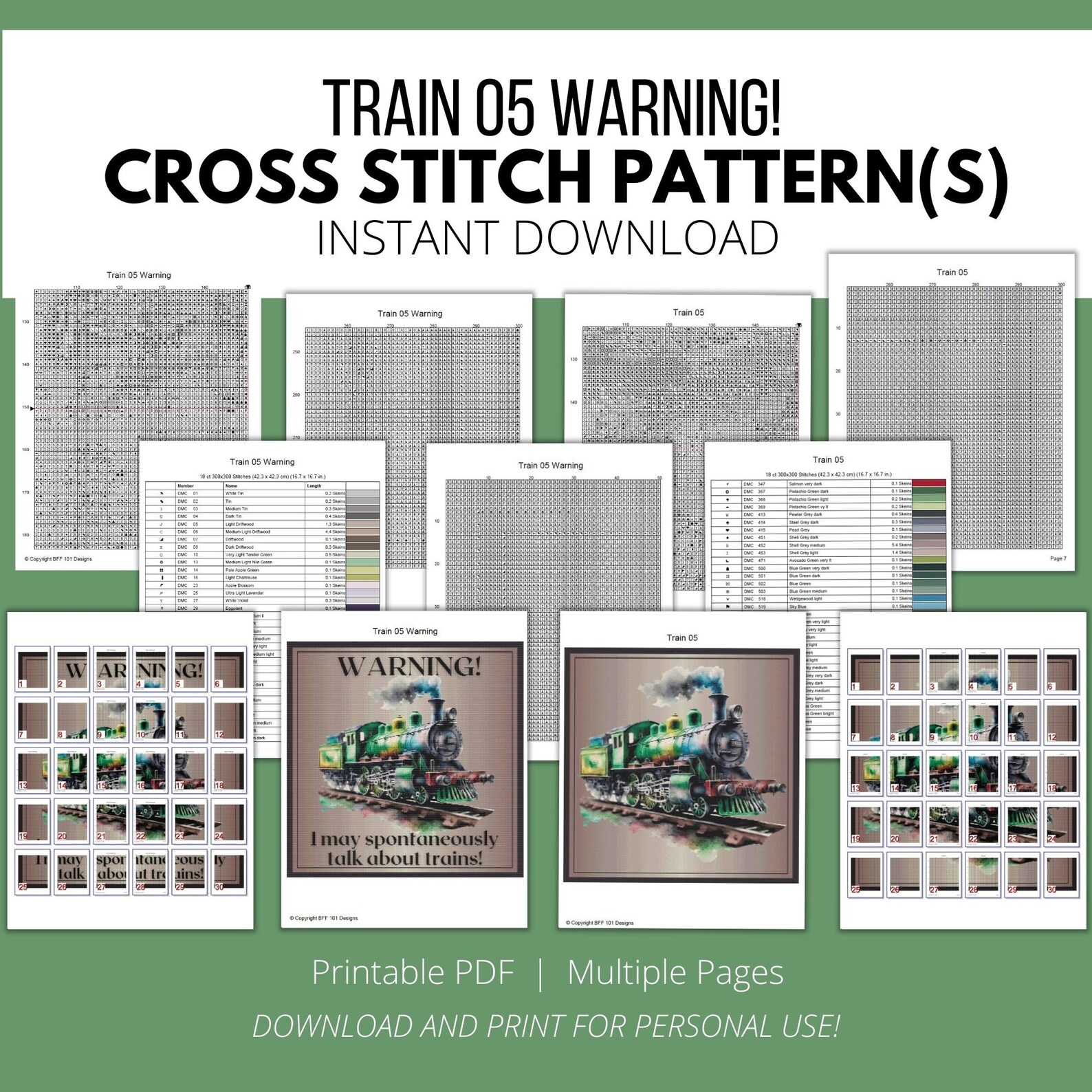 Steam Train 05 "warning!" Cross Stitch Patterns Downloadable PDF ...