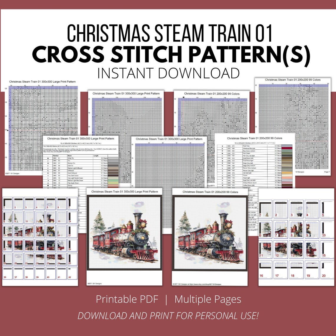Christmas Steam Train 01 Cross Stitch Patterns - Downloadable PDF ...