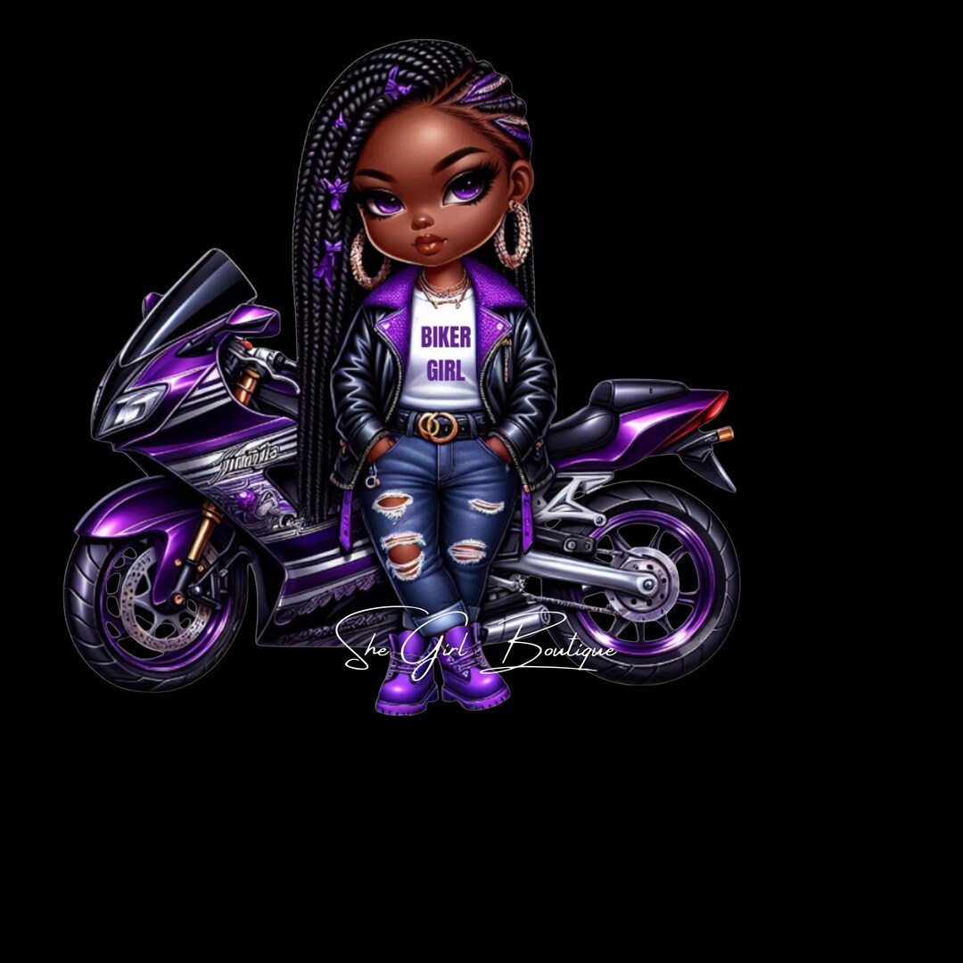 Purple and Silver Chibi Biker Girl (bundle) - Motorcycle Template - for ...