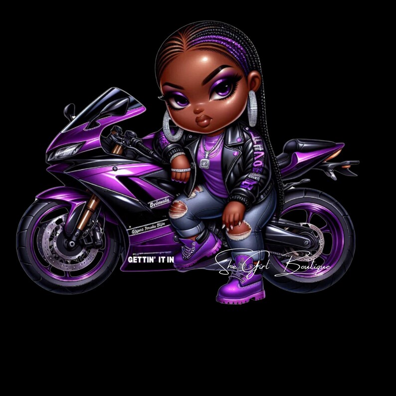 Purple and Silver Chibi Biker Girl (bundle) - Motorcycle Template - for ...