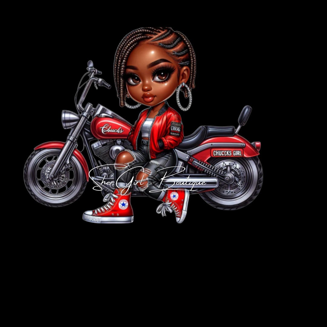 Red Chibi Biker Girl (bundle - 5 Designs) - Motorcycle Template - for ...