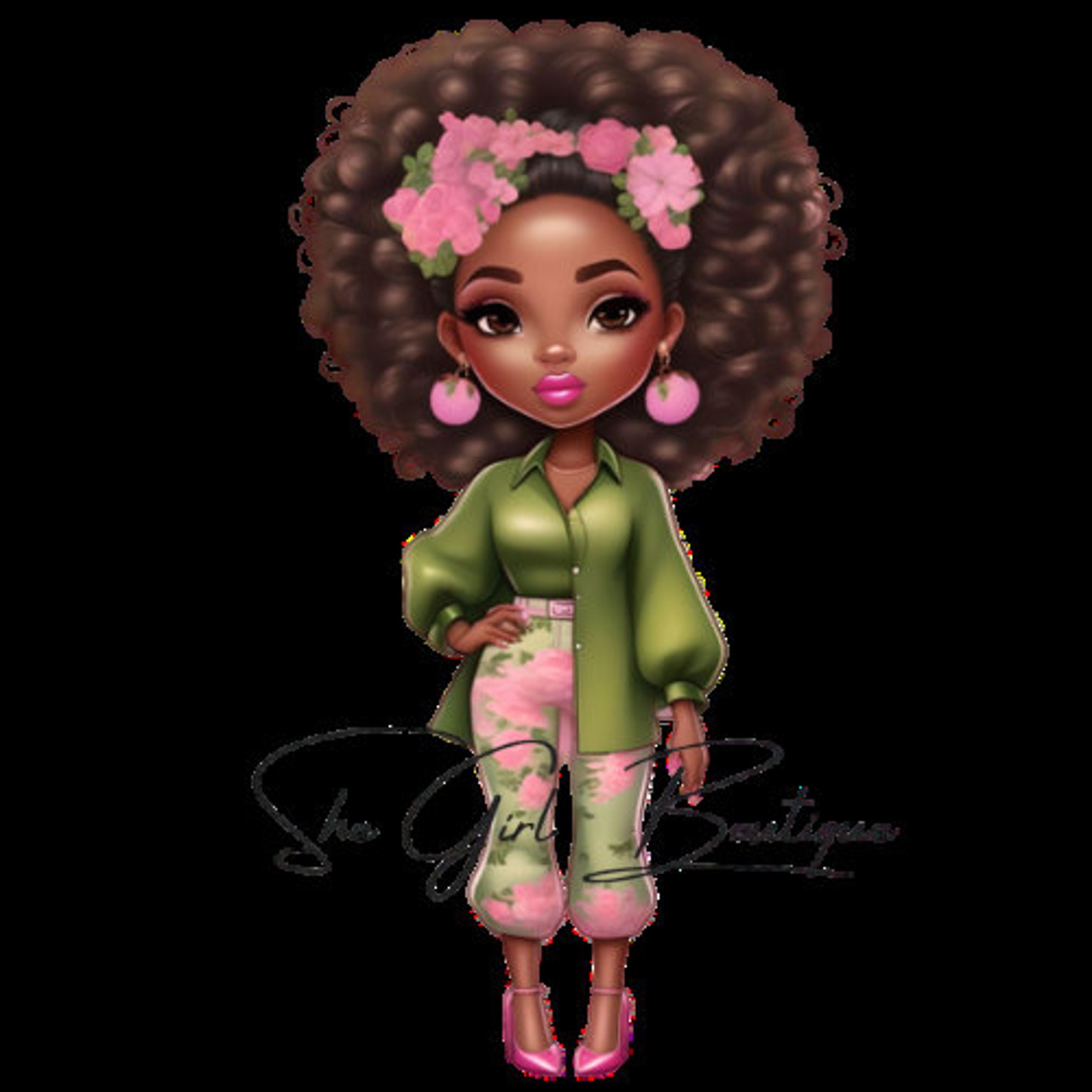 For Crafters Only Sublimation/dtf Pink and Green Chibi Woman bundle - Etsy