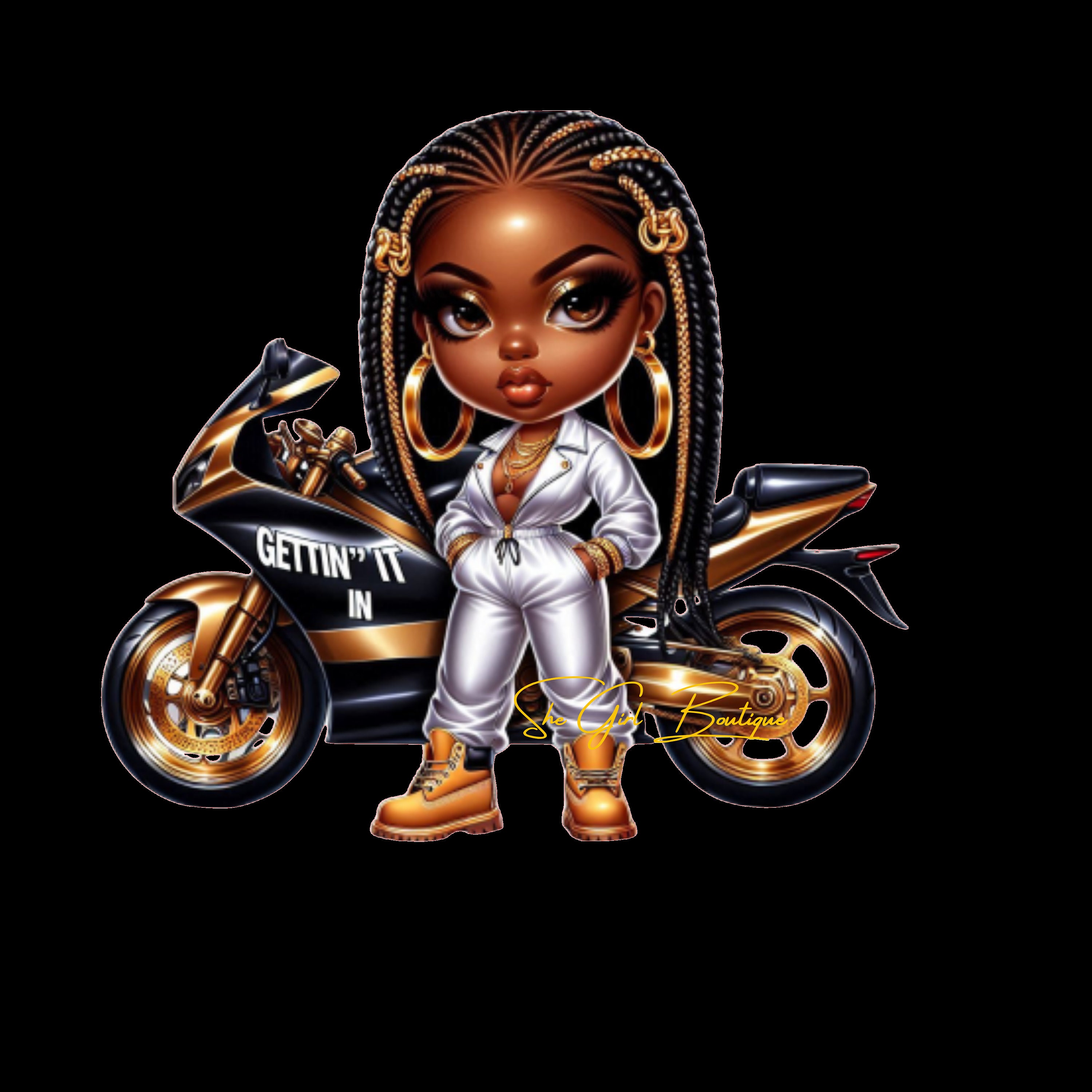 Gold and Black Chibi Biker Girl (bundle) - Motorcycle Template - for ...
