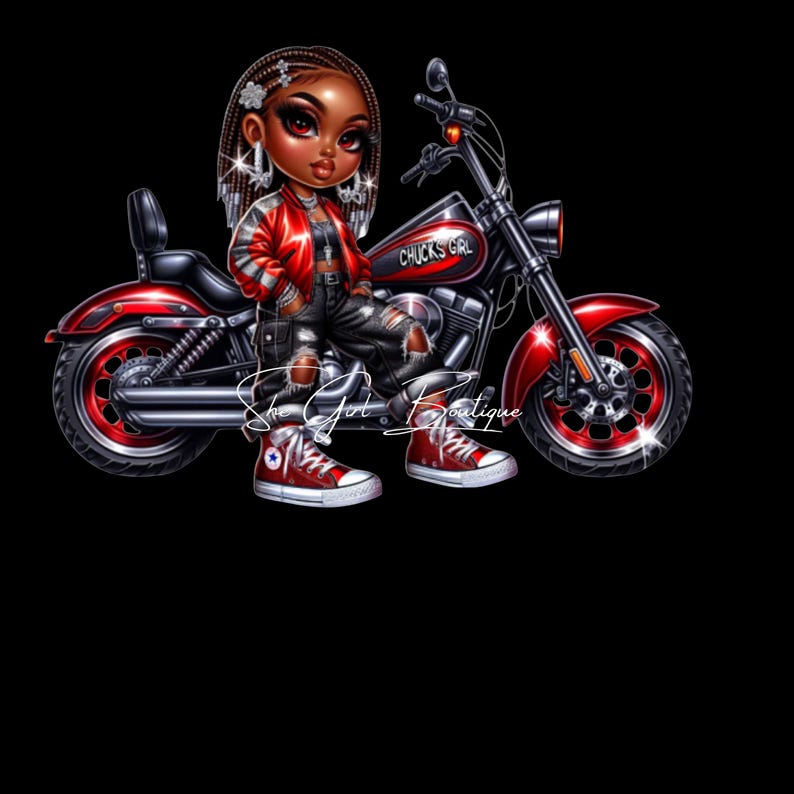 Red Chibi Biker Girl (bundle - 5 Designs) - Motorcycle Template - for ...