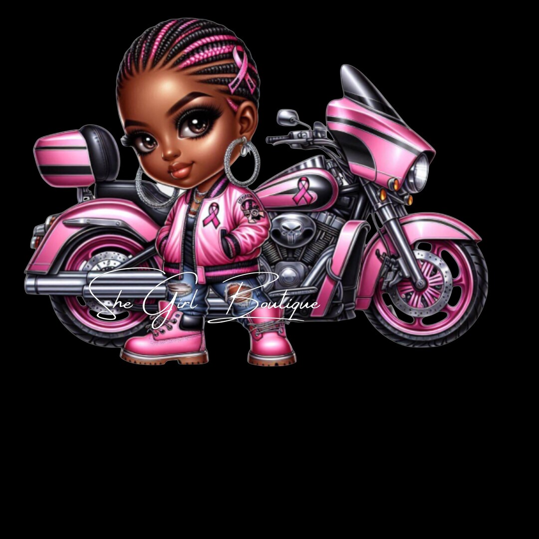 Pink Ribbon Chibi Biker Girl (bundle - 5 Designs) - Motorcycle Template ...