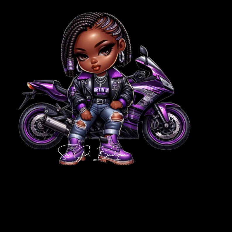 Purple and Silver Chibi Biker Girl (bundle) - Motorcycle Template - for ...