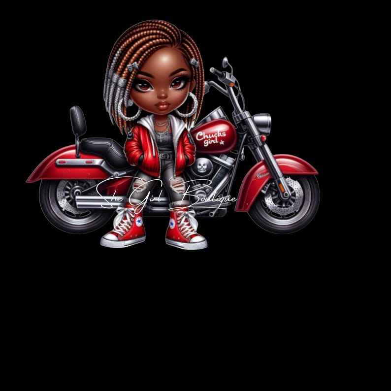 Red Chibi Biker Girl (bundle - 5 Designs) - Motorcycle Template - for ...