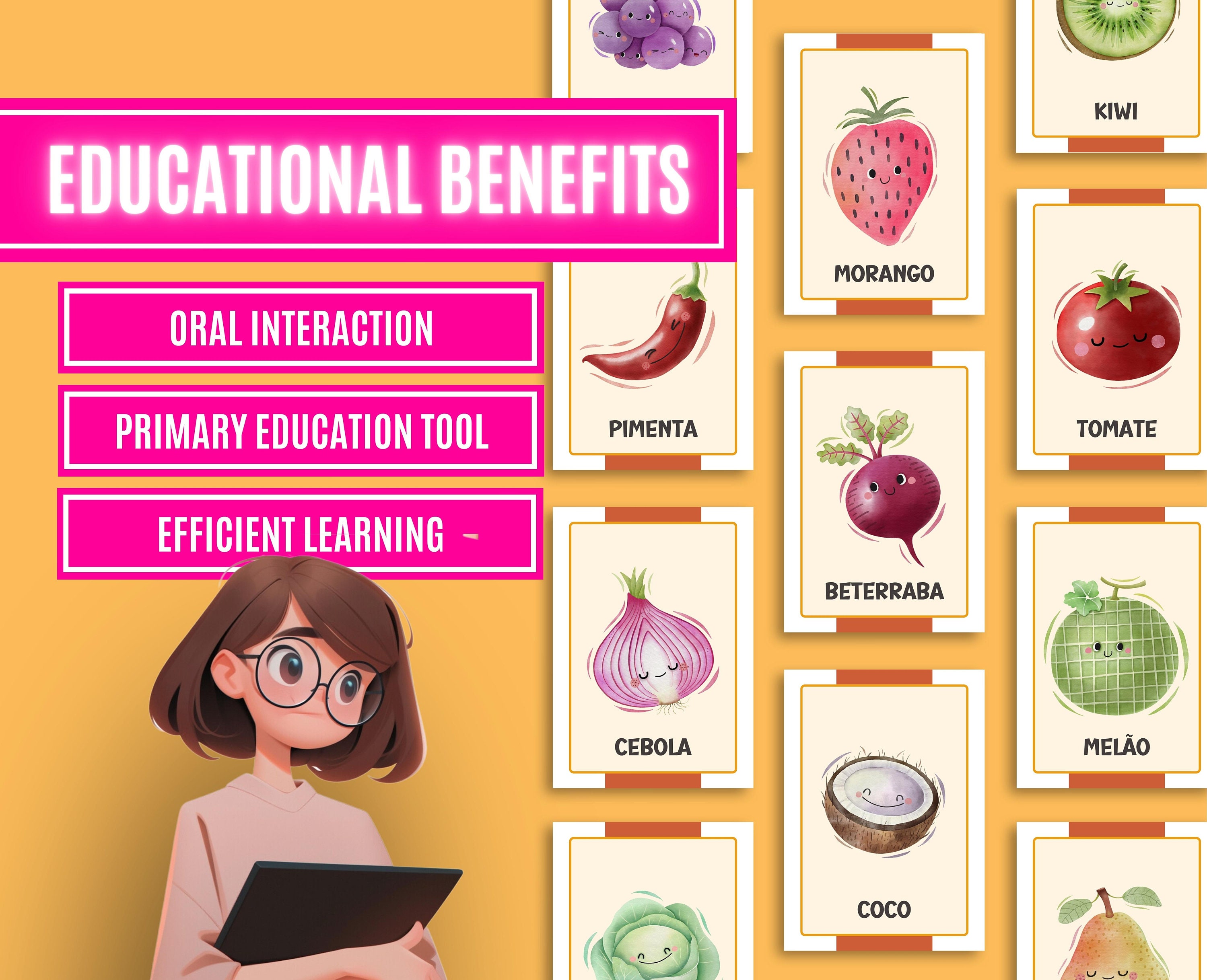 Pack Flashcards 50 Educational Cards English-portuguese Learning for ...