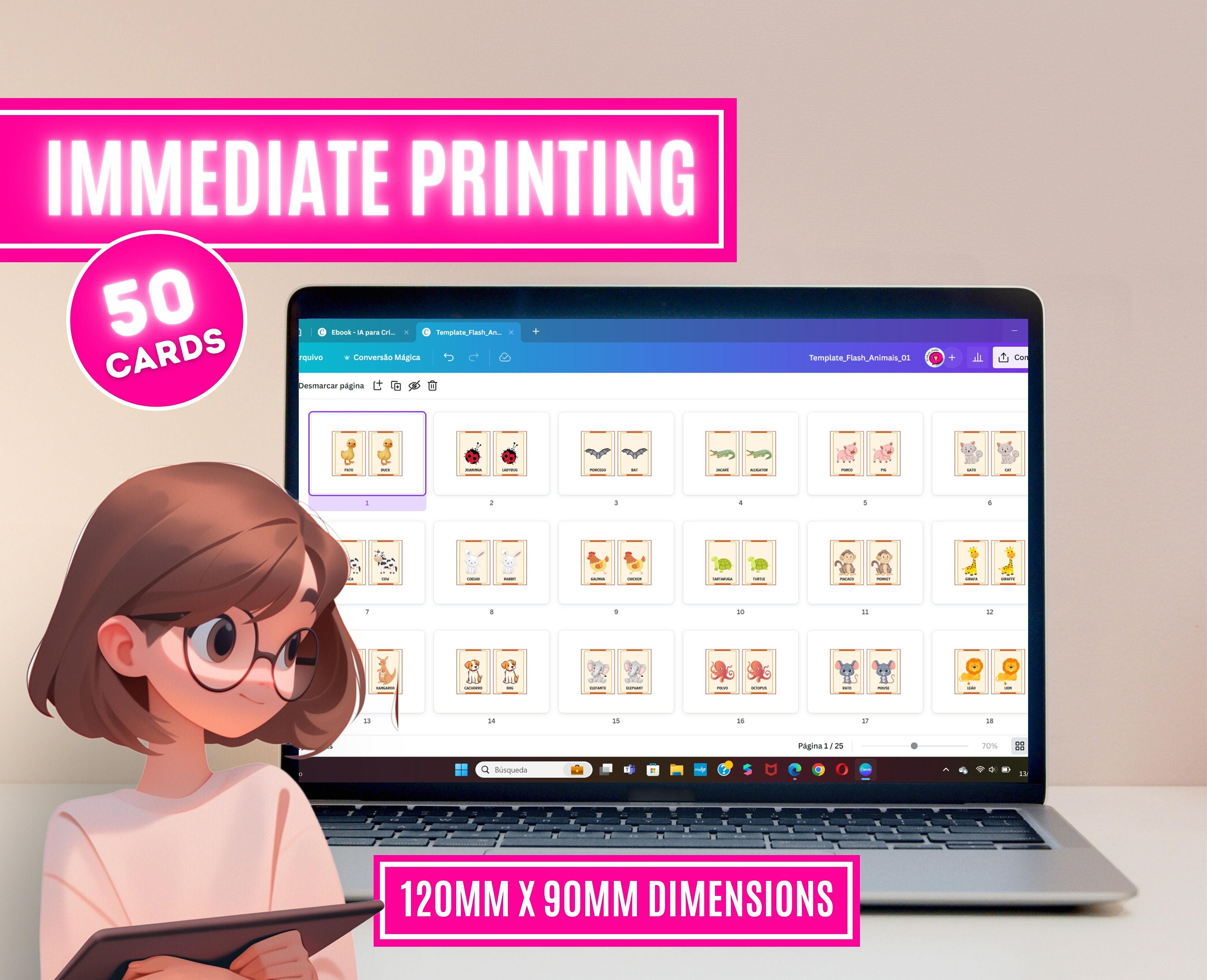 Pack Flashcards 50 Educational Cards English-portuguese, Printable ...