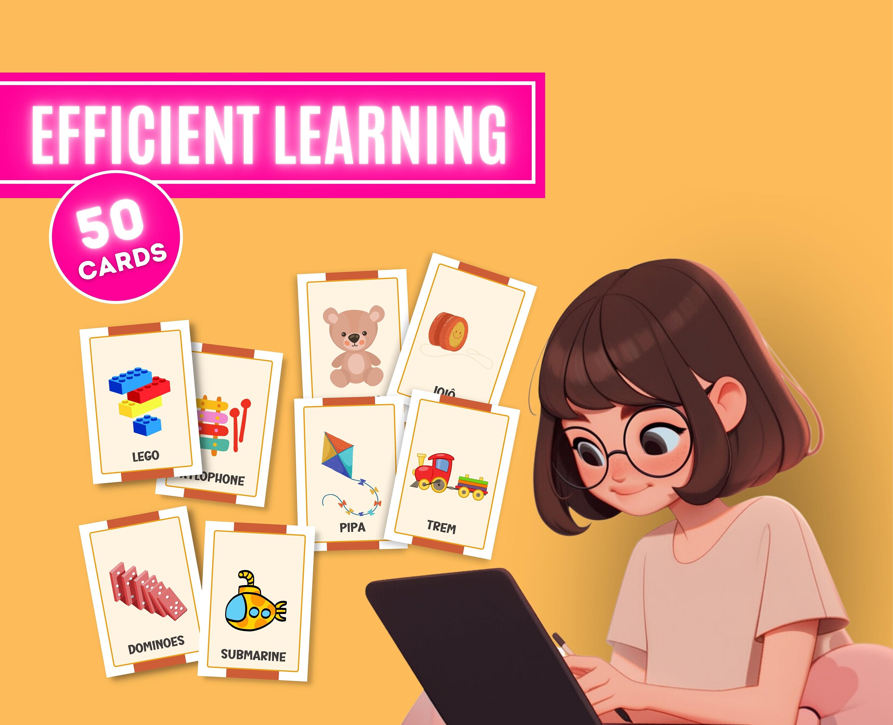 Pack Flashcards 50 Educational Cards English-portuguese, Printable ...