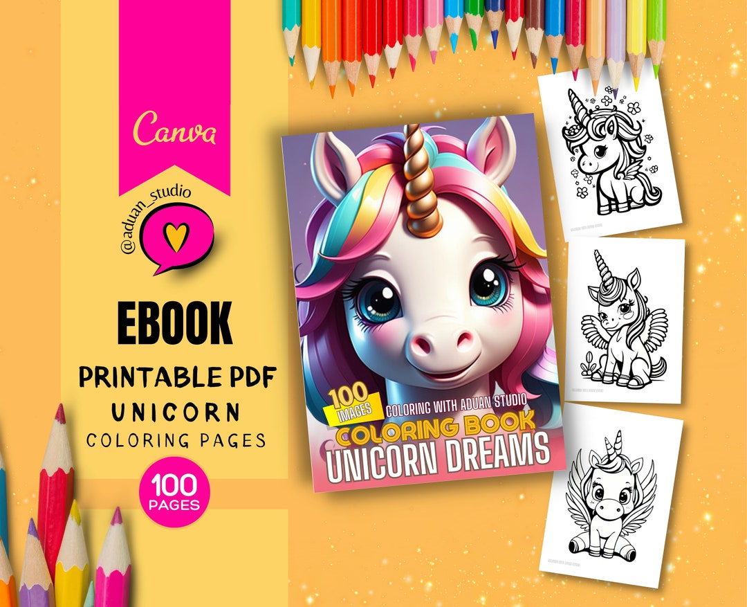 Ebooks Unicorn Coloring Pages for Kids, 100 Printable Kawaii Designs ...
