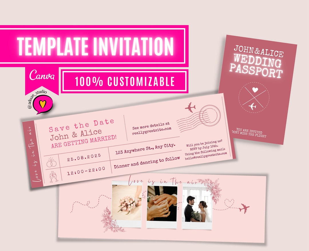 Invitation Template Canva, Unlock Your Dream Wedding: Boarding Pass and ...