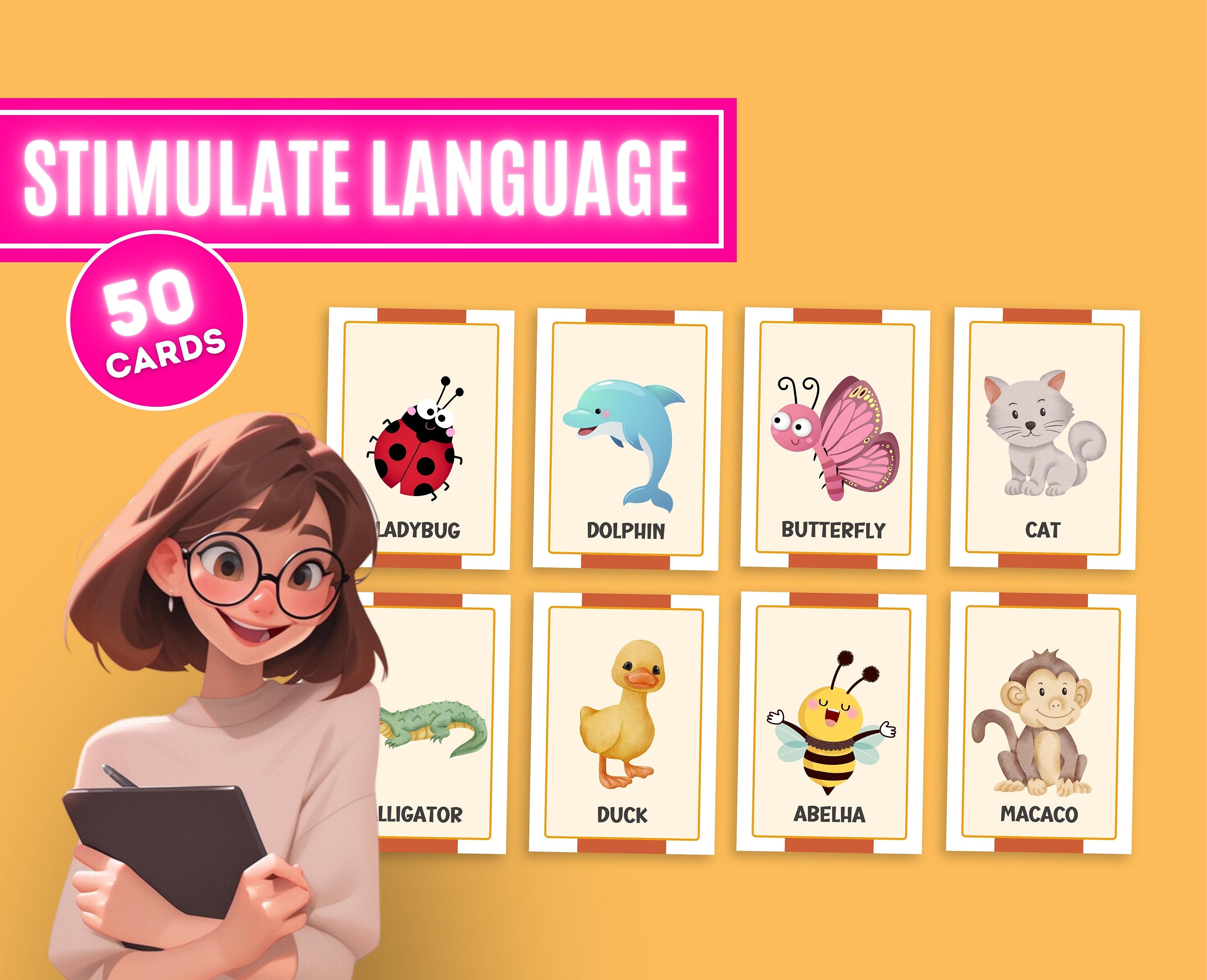 Pack Flashcards 50 Educational Cards English-portuguese, Printable ...