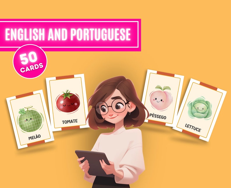 Pack Flashcards 50 Educational Cards English-portuguese Learning for ...