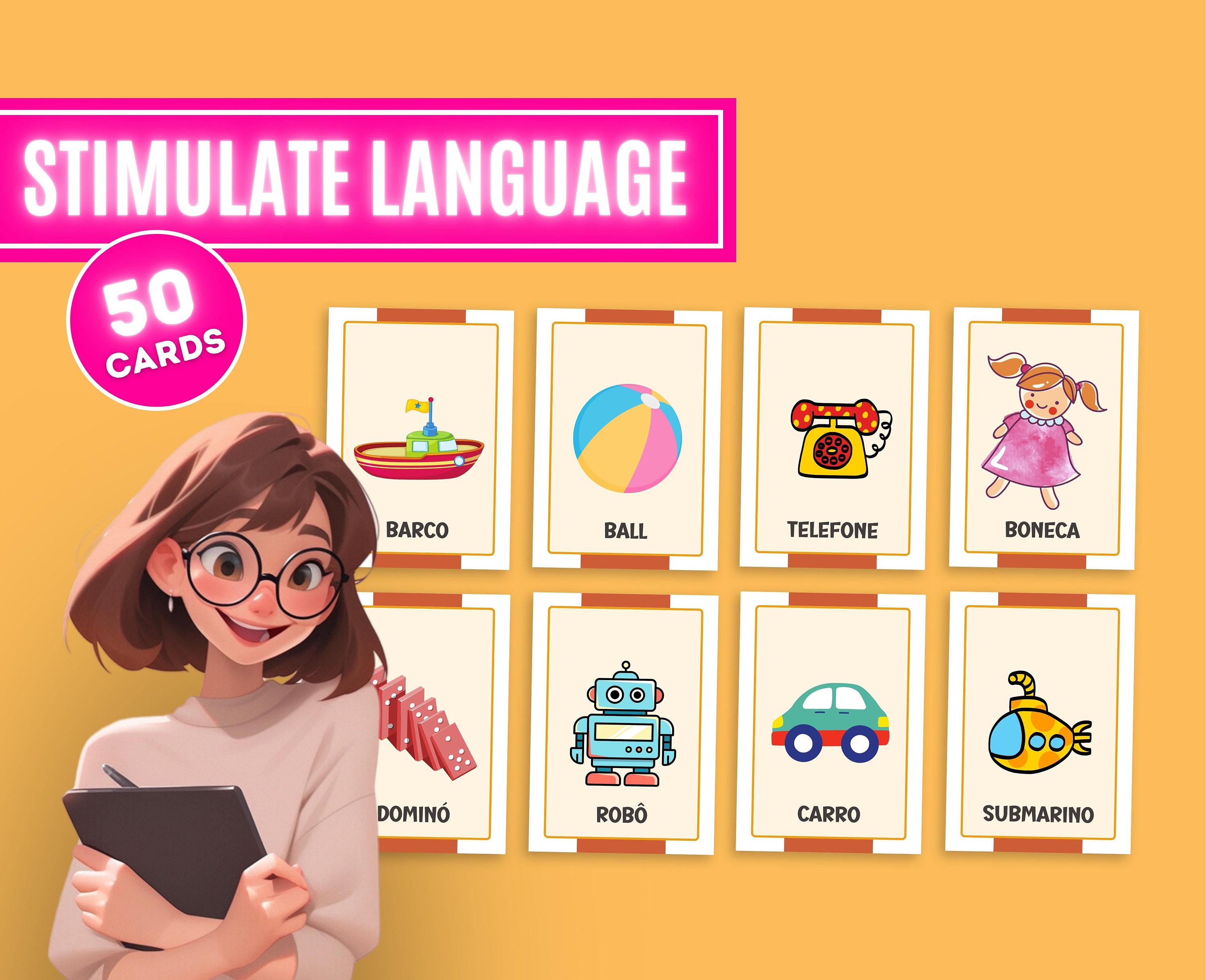 Pack Flashcards 50 Educational Cards English-portuguese, Printable ...
