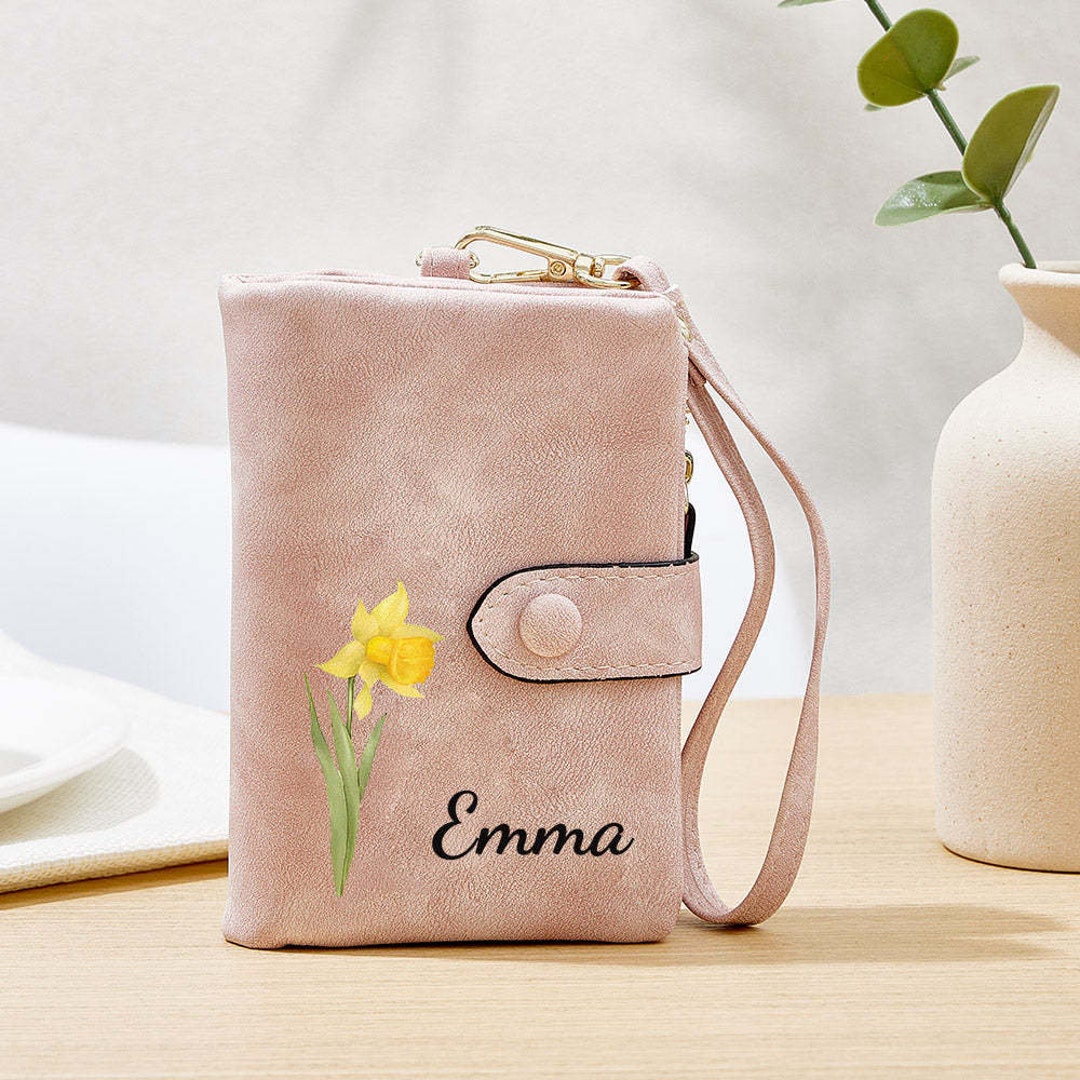 Personalized Name & Birth Month Flower Wallet, Custom Women's Wallet ...