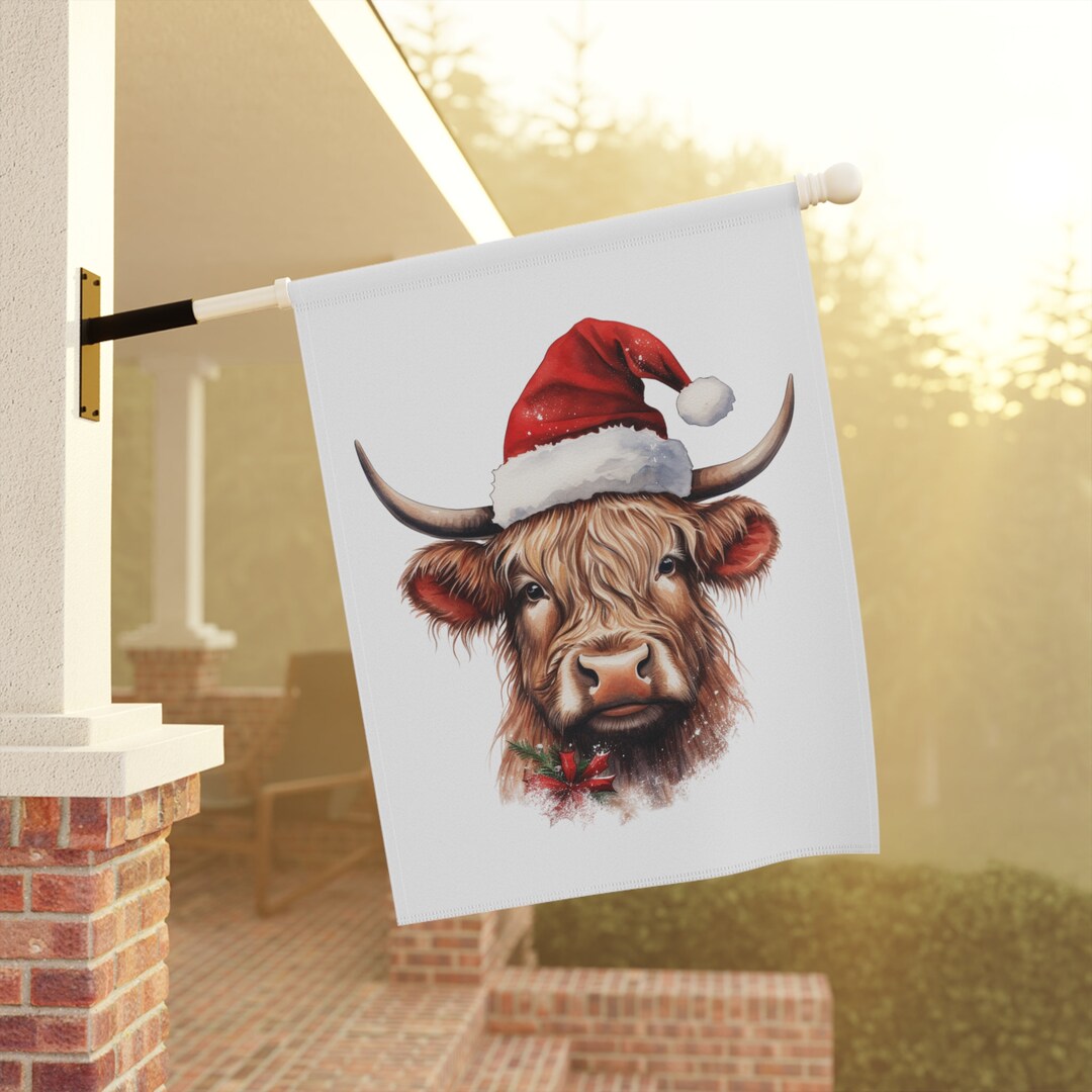 Santa Highland Cow Garden & House Banner, Holiday Season, Christmas ...