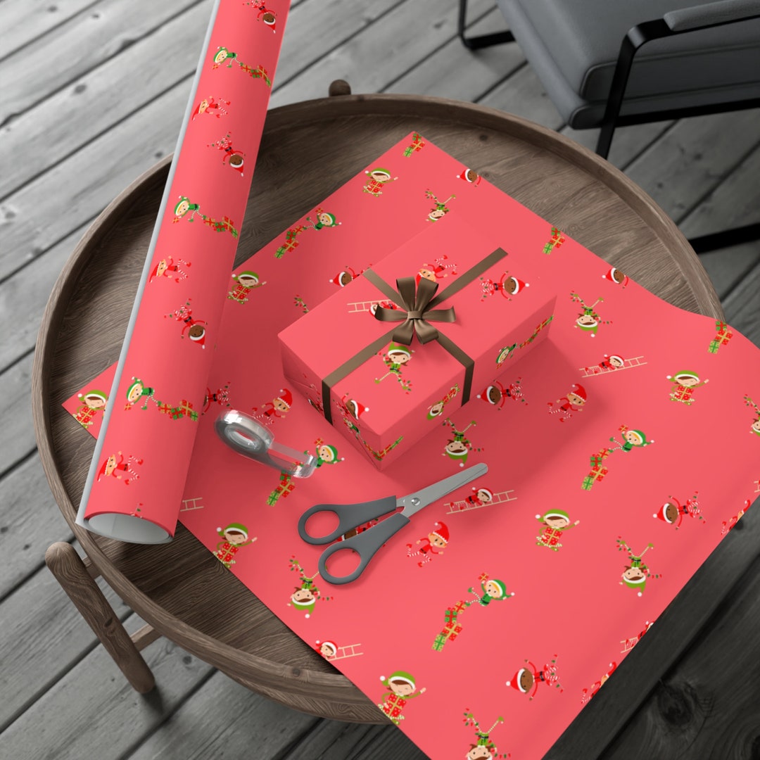 Pink Silly Christmas Elves Gift Wrapping Paper, Festive Holiday Gift ...