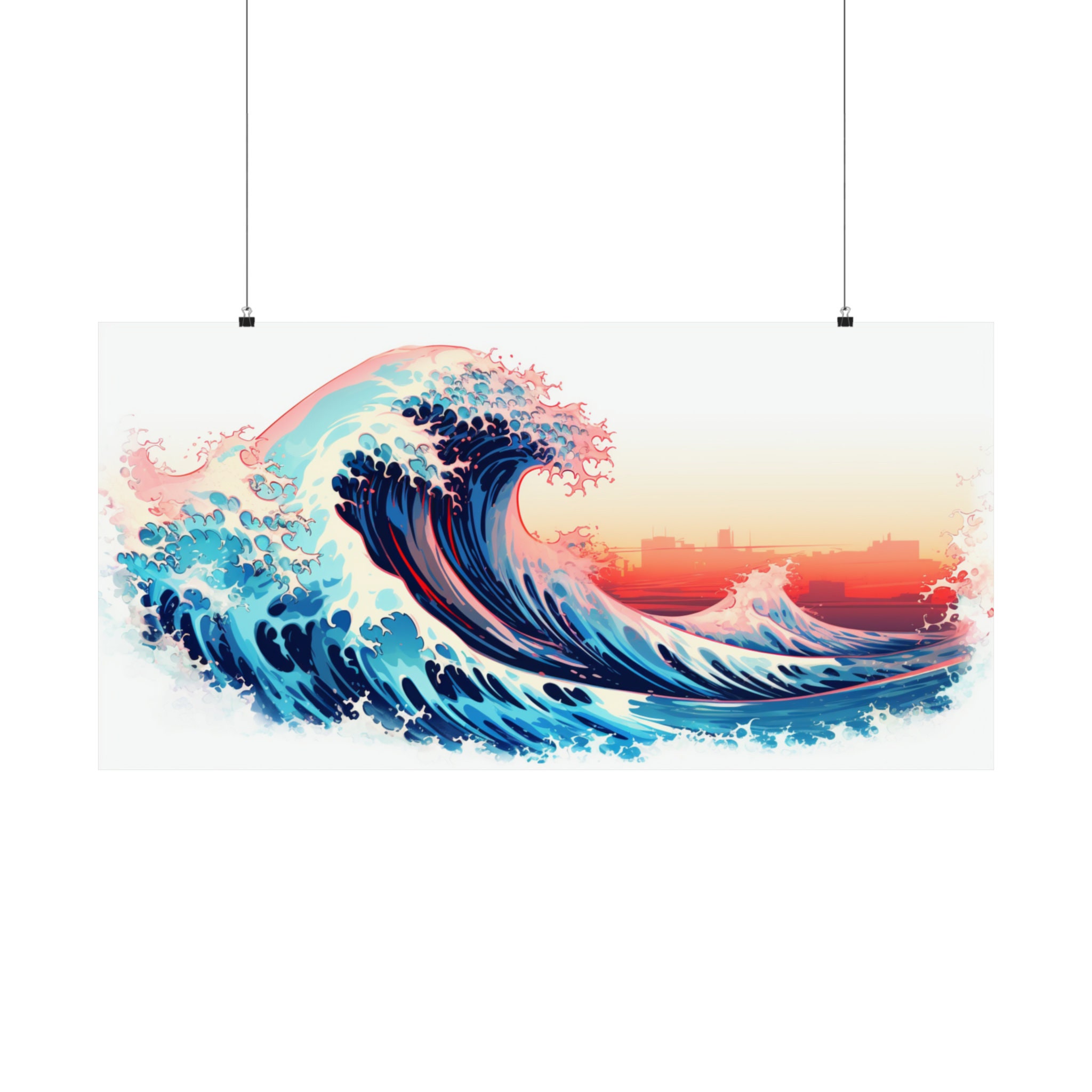 Crashing Retrowave Horizontal Poster, Vaporware Art, Ocean Landscape ...