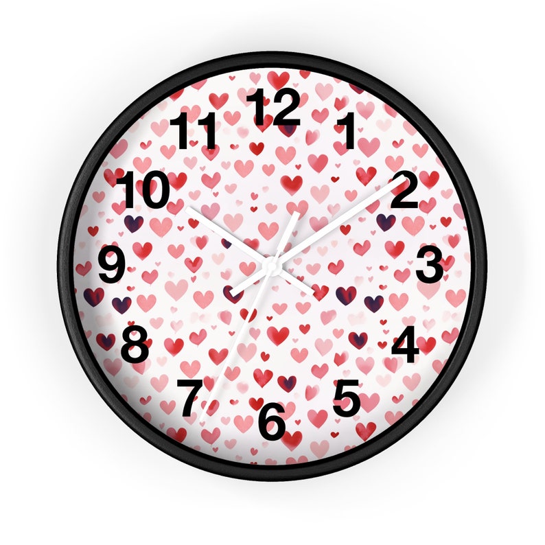 Watercolor Hearts Wall Clock, Analog Clock, Valentine's Day Gift ...