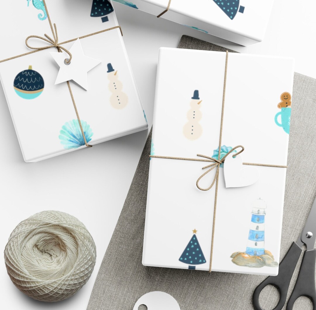 Coastal Christmas Gift Wrapping Paper, Beach Life, Nautical Themes ...