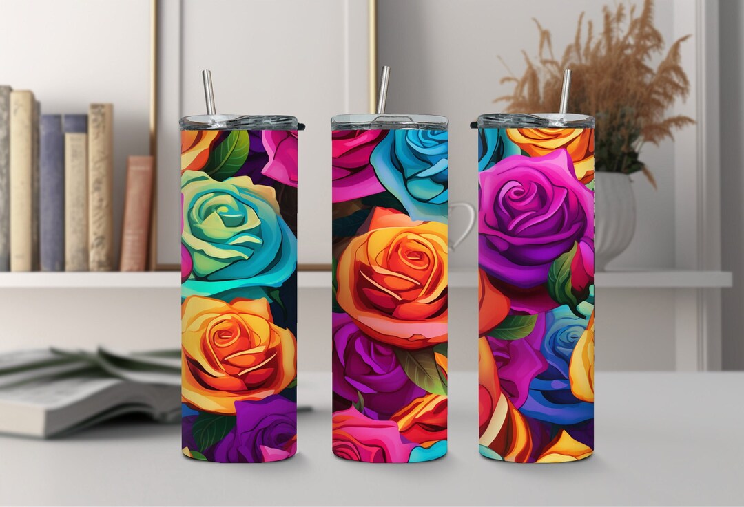 Lisa Frank Inspired Rose Art Sublimation Design, 20 Oz Skinny Tumbler ...