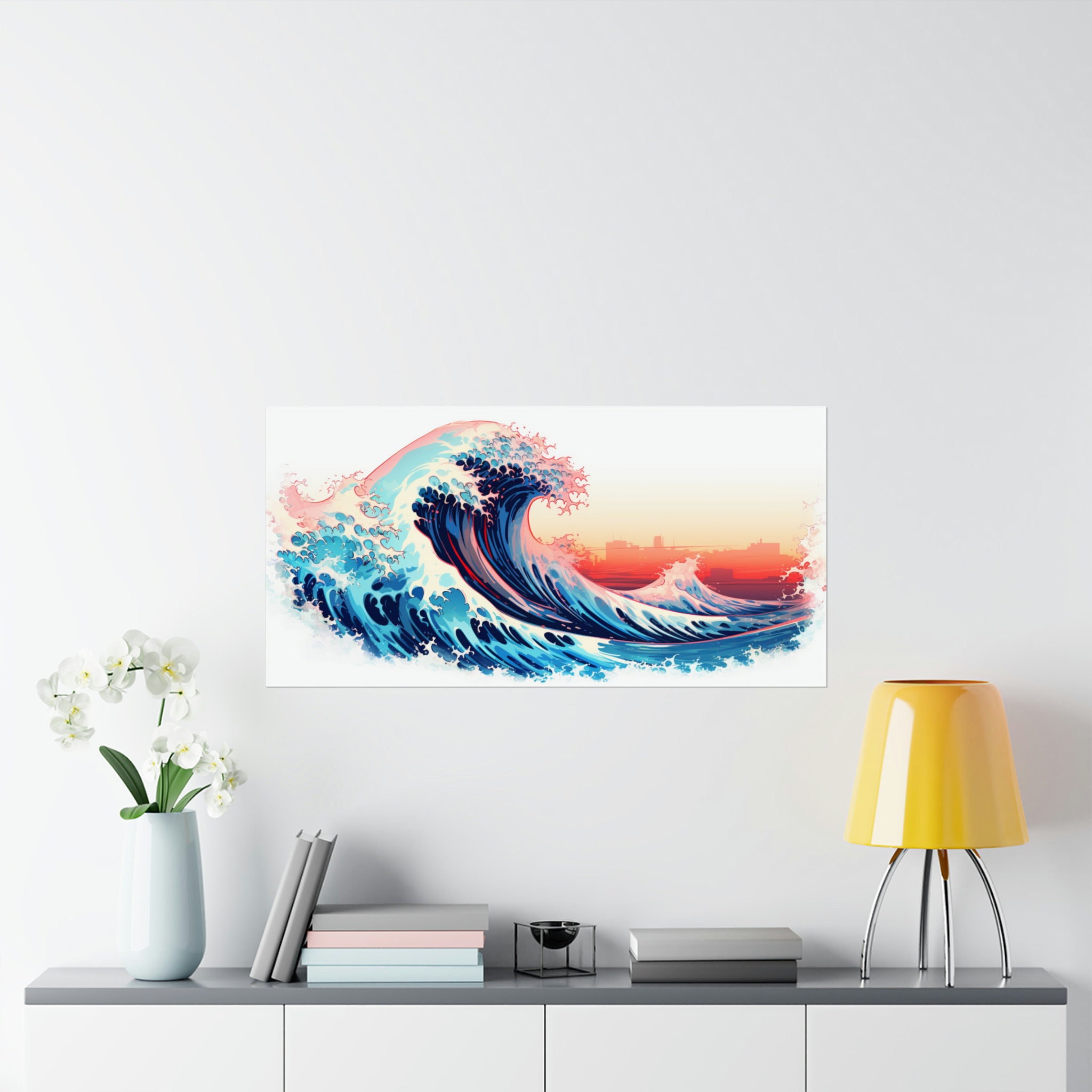 Crashing Retrowave Horizontal Poster, Vaporware Art, Ocean Landscape ...