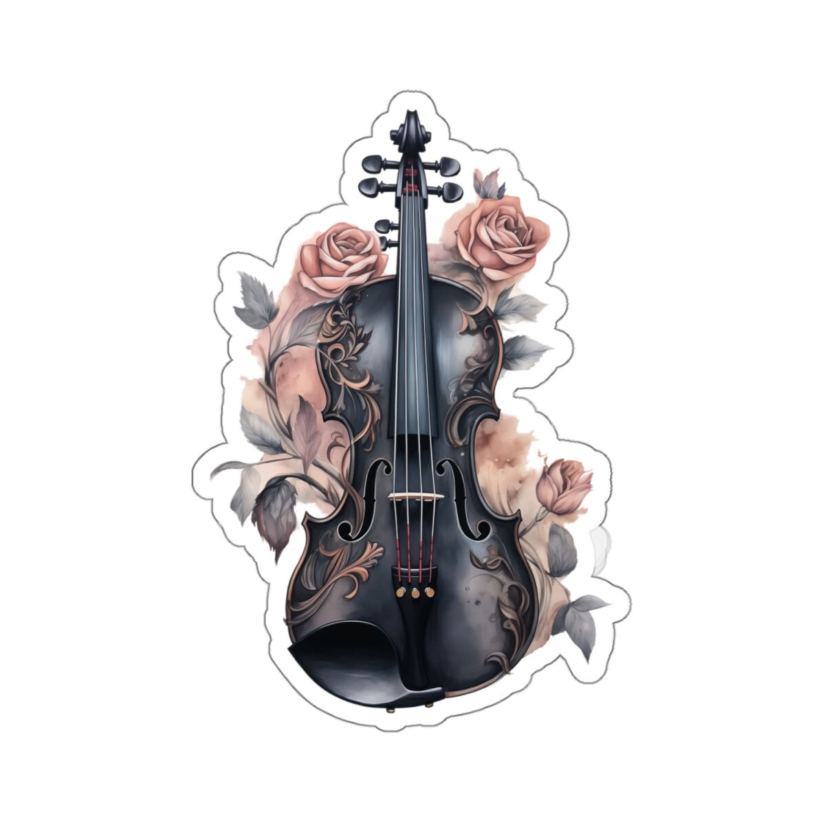 Blooming Violin Kiss-cut Sticker, Violin Decal, Dark Academia, Musician ...