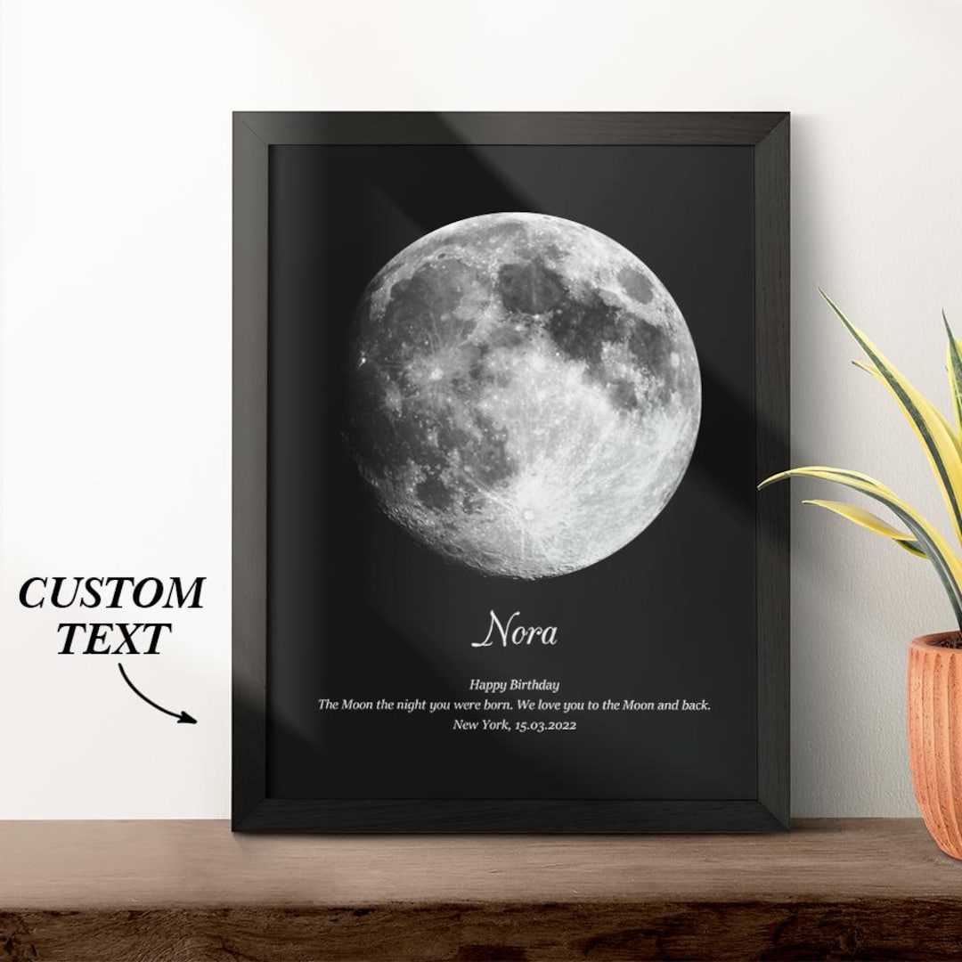 Custom Birthday Moon Phase Wooden Frame With Personalized Name and Text ...