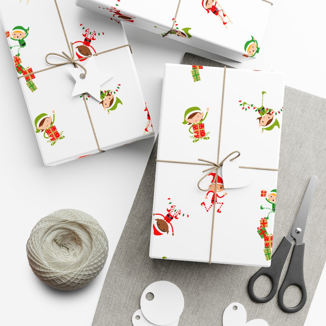 White Silly Christmas Elves Gift Wrapping Paper, Festive Holiday Gift ...