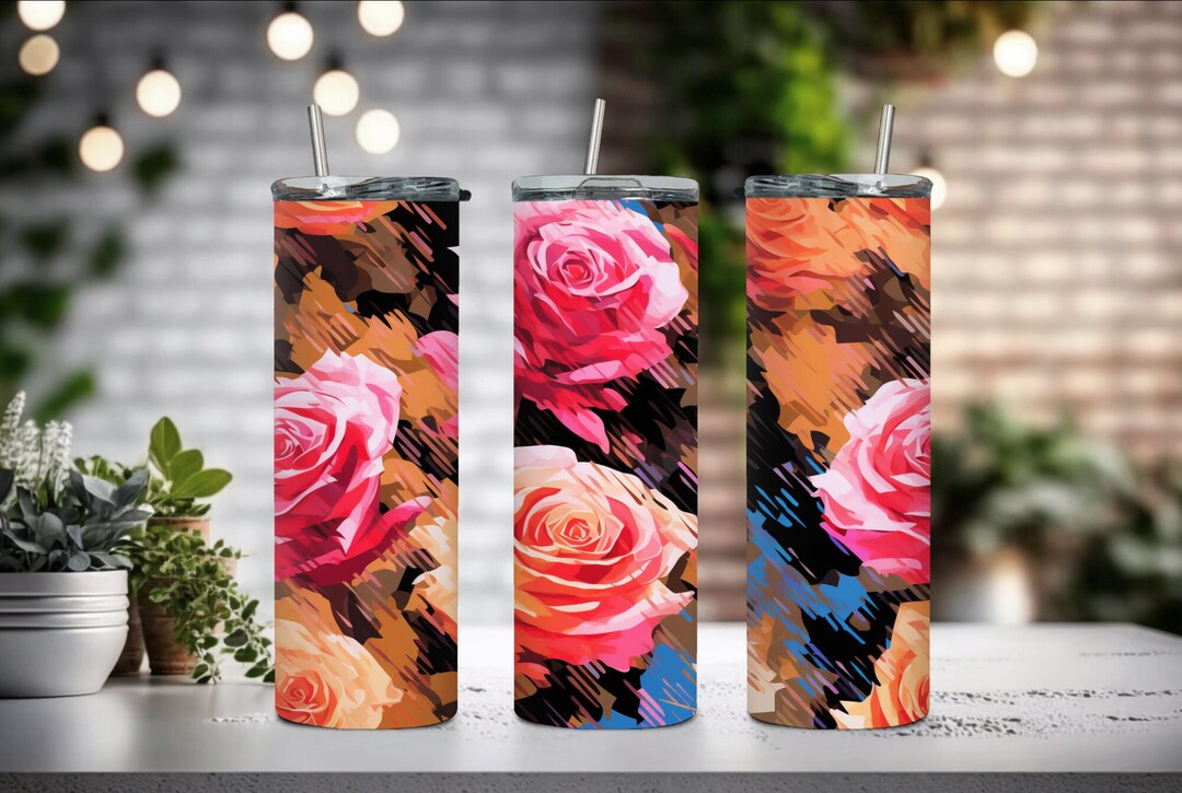 Glitch Rose Art Sublimation Design, 20 Oz Skinny Tumbler Wrap, Flower ...