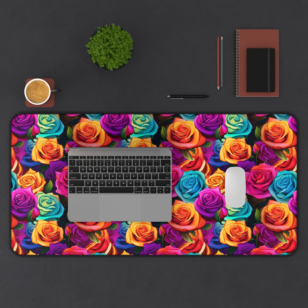Lisa Frank Inspired Rose Art Desk Mat, Home Office Supplies, Dorm Room ...