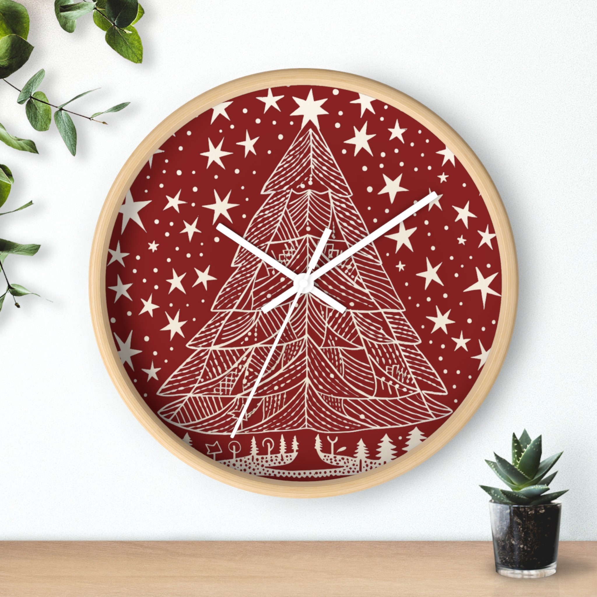 Block Art Christmas Tree Wall Clock. Home Decor, Holiday Season ...