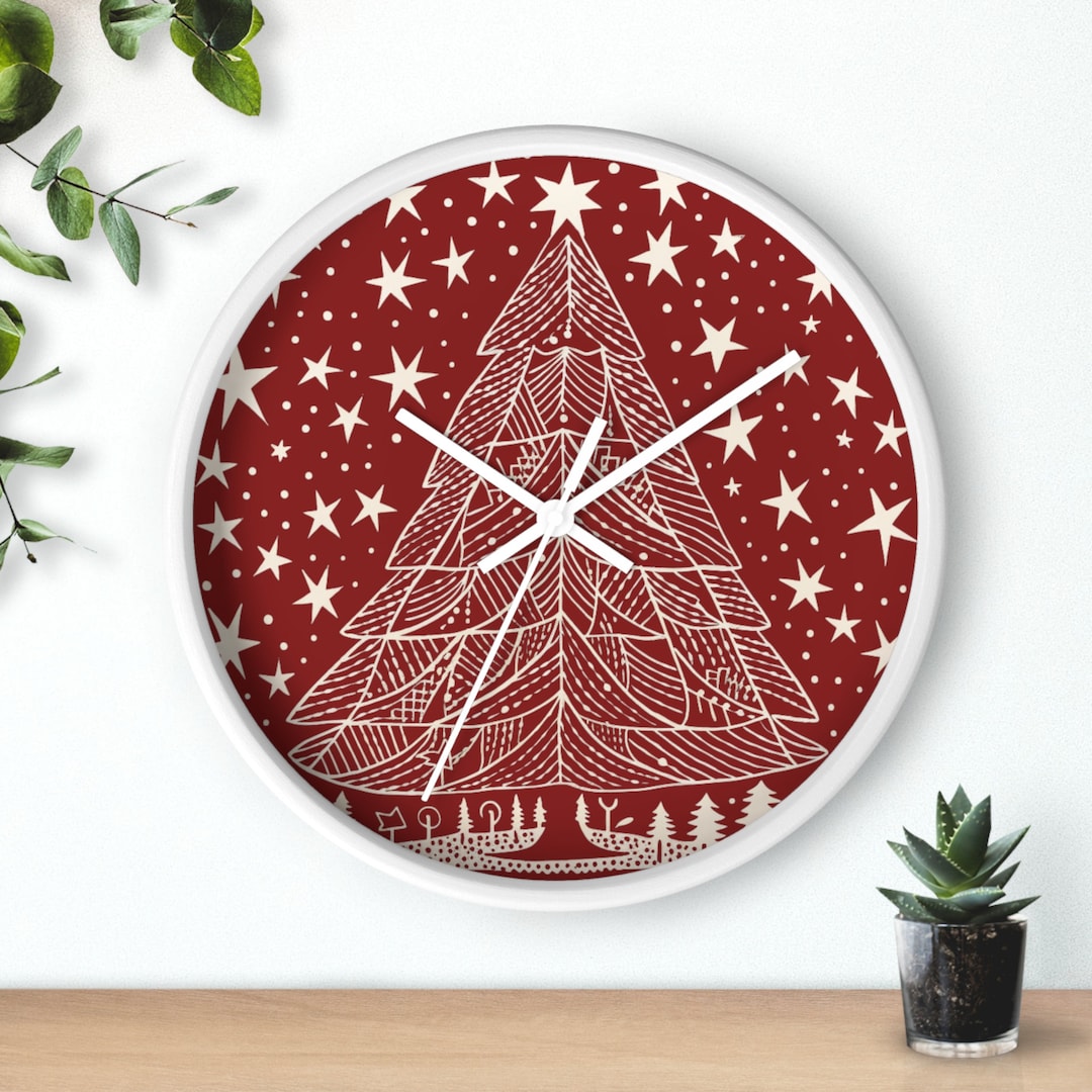 Block Art Christmas Tree Wall Clock. Home Decor, Holiday Season ...