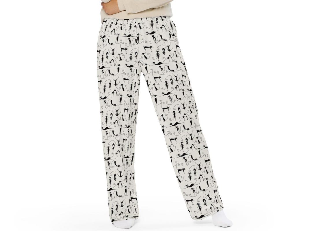 Black Cats Wide-leg Pajama Pants, Loungewear, Black Cats Sweatpants ...