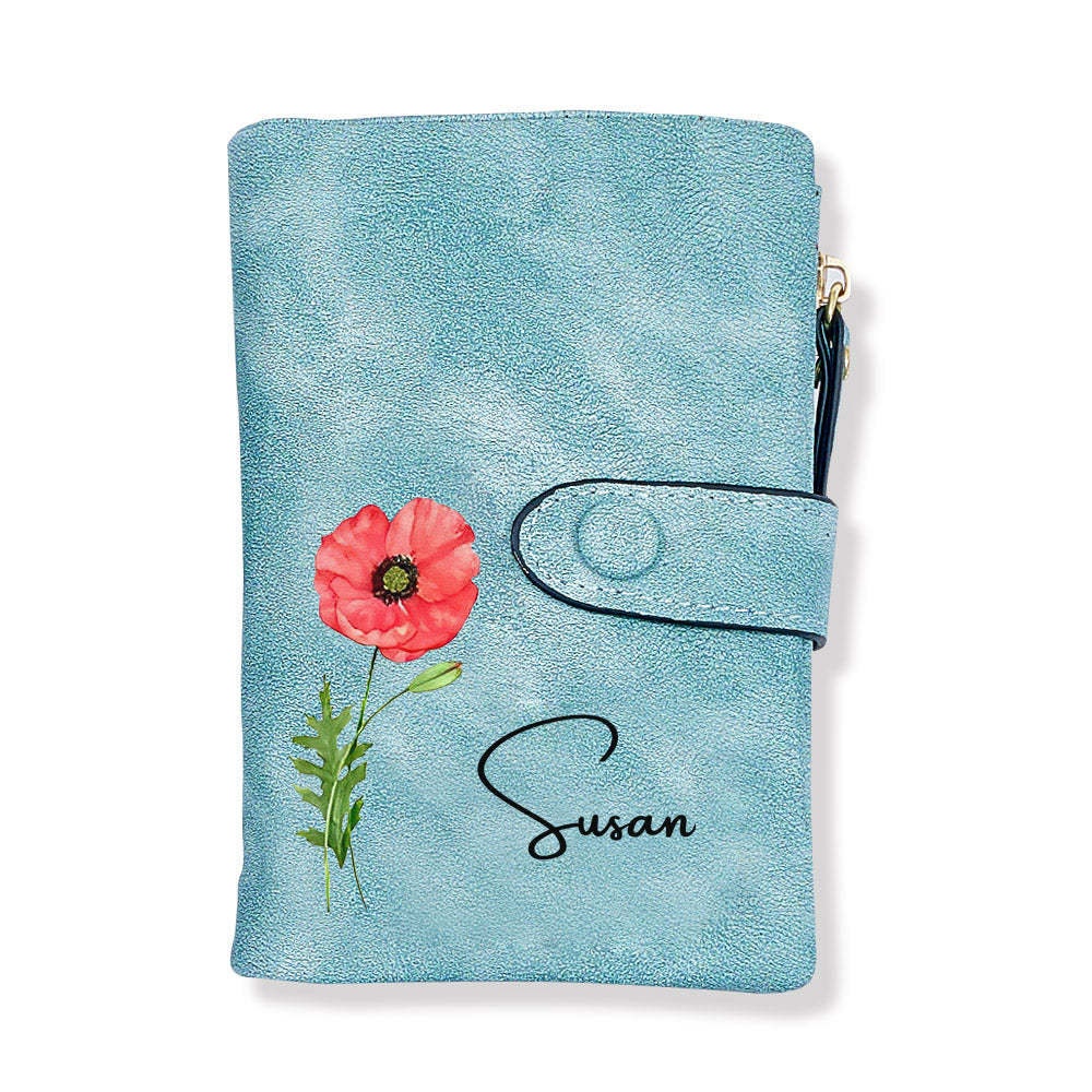 Personalized Name & Birth Month Flower Wallet, Custom Women's Wallet ...