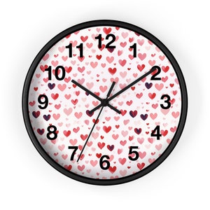 Watercolor Hearts Wall Clock, Analog Clock, Valentine's Day Gift ...