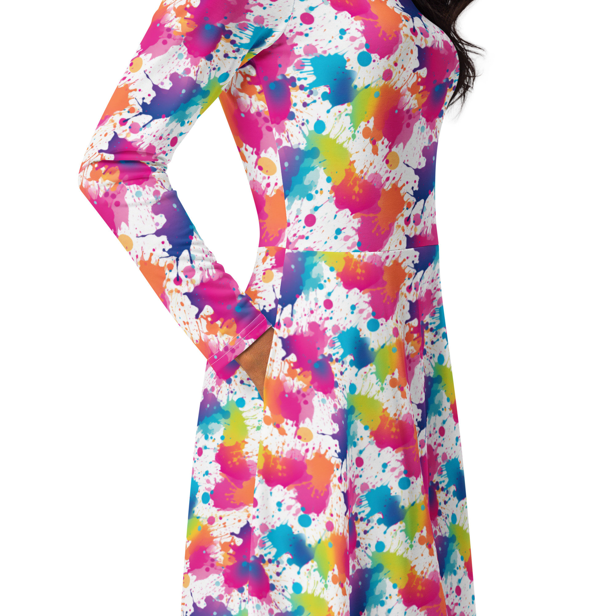 Rainbow Paint Splash Midi Dress With Pockets - Etsy